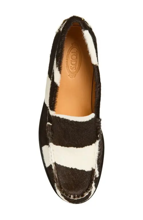 TOD'S Calf Hair Slipper Loafer With Stud Detail - Bianco/moro