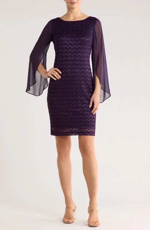 CONNECTED APPAREL Cape Sleeve Chevron Dress - Eggplant
