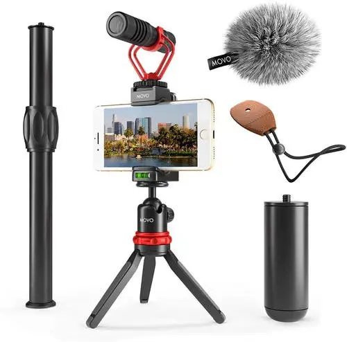 MOVO Vxr10+ Smartphone Video Rig With Mini Tripod, Phone Grip - Black