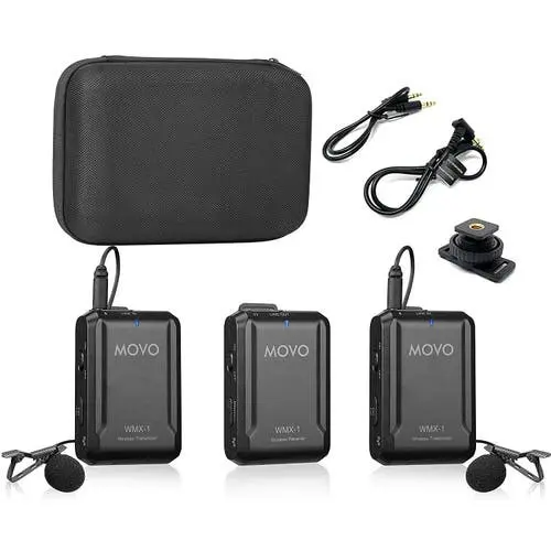 MOVO Wmx-1-duo 2.4ghz Dual Wireless Lavalier Microphone System Compatible With Cameras And Smartphones - Black