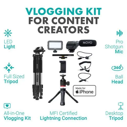 MOVO Ivlogger Vlogging Kit For Iphone With Fullsize Tripod