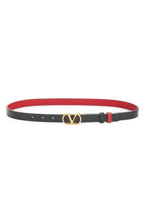 Valentino Garavani Vlogo Signature Reversible Leather Belt - Black/red
