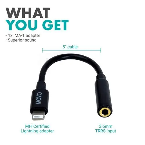 MOVO Ima-1 Microphone Adapter Cable3.5mm Trrs To Lightning Connectorcompatible With Ios Devices