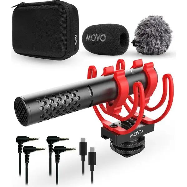 MOVO X1-mini Video Shotgun Micsupercardioid 3.5mm/usb-c Analog/digital Microphone For Cameras, Smartphones - Black