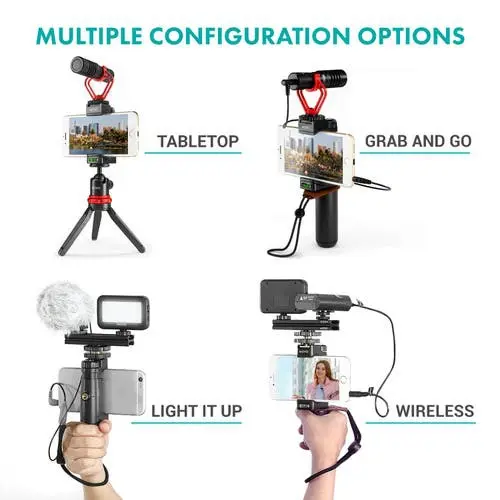 MOVO V8 Huge Vlogging Kit For Iphone With Tripod, Grip, Microphones, Led Lights