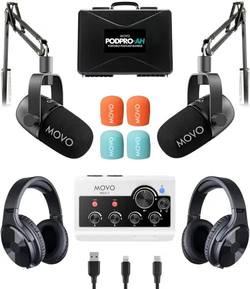 MOVO Podpro-ah Portable Podcasting Bundle For 2 For Smartphones And Computers - Black