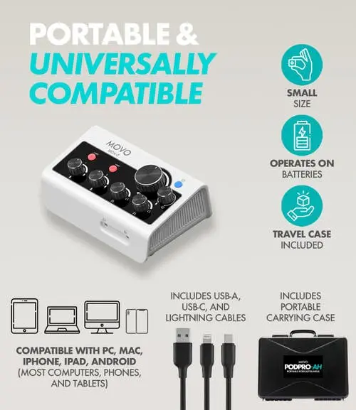 MOVO Podpro-ah Portable Podcasting Bundle For 2 For Smartphones And Computers