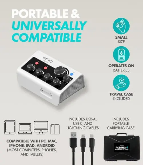 MOVO Podpro-t Portable Podcasting Bundle For 2 For Smartphones And Computers