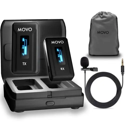 MOVO Wmx-2 Wireless Lavalier Microphone System With Charging Case For Cameras - Black