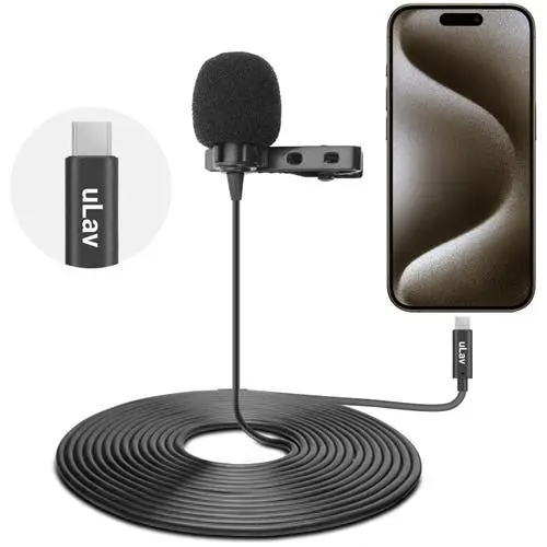 MOVO Usb-c Wired Omnidirectional Lavalier Clip On Microphone For Iphone 15 - Black