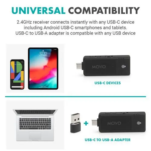 MOVO Wmx-1-ul Wireless Usb And Usb-c Lavalier Microphone System For Computers