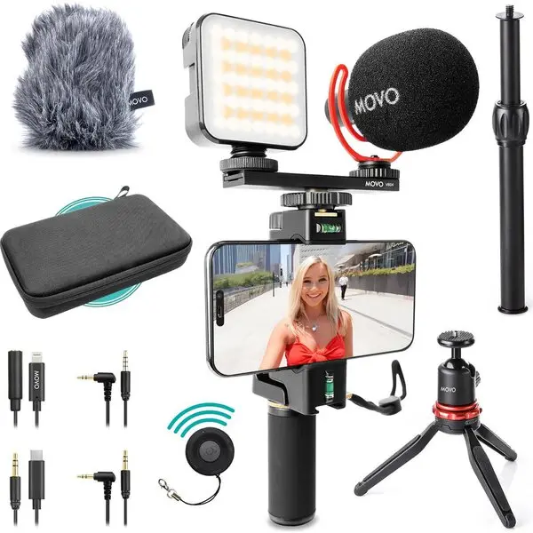 MOVO Ivlogger-pro Vlogging Kit For Iphone/android Smartphones With Mic, Light, Tripod - Black