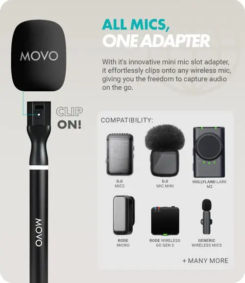 MOVO Wmx-hm2 Handheld Interview Mic Adapter For Wireless Microphones With 3 Color Windscreens