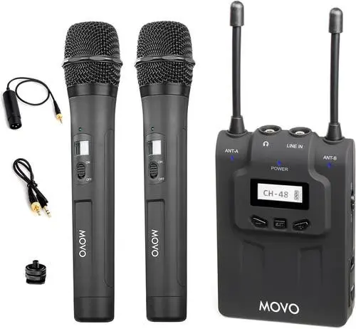 MOVO Wmic80 Uhf Wireless Handheld Microphone System With 2 Handheld Mics - Black