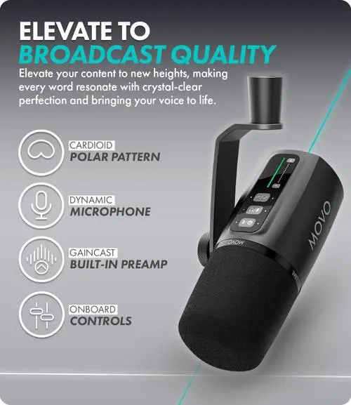 MOVO Um6 Dynamic Podcast Microphone With Built-in Gaincast Preampxlr And Usb C Outputs
