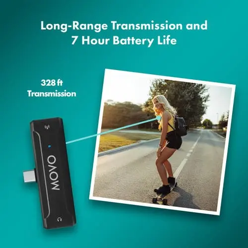 MOVO Wmx-2-c Usb-c Wireless Lavalier Microphone For Iphone 15/android/usb C Devices With Wmx-hm Handheld Adapter