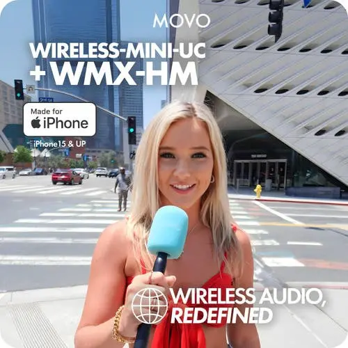 MOVO Wireless Mini Uc Ultra Compact Wireless Lavalier Microphone For Iphone 15 And Up With Wmx-hm Handheld Adapter