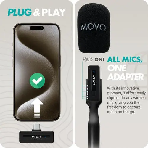 MOVO Wireless Mini Uc Ultra Compact Wireless Lavalier Microphone For Iphone 15 And Up With Wmx-hm Handheld Adapter