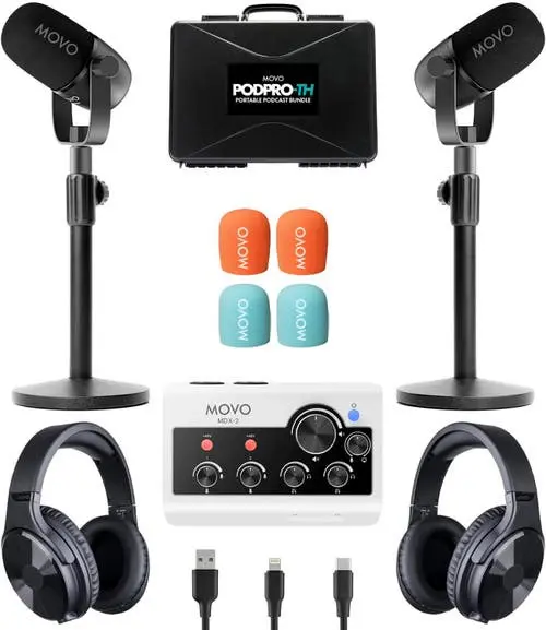 MOVO Podpro-th Portable Podcasting Bundle For 2 For Smartphones And Computers - Black