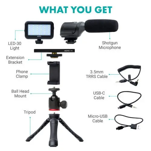 MOVO Uvlogger Kit For Android With Light, Mic, Phone Mount