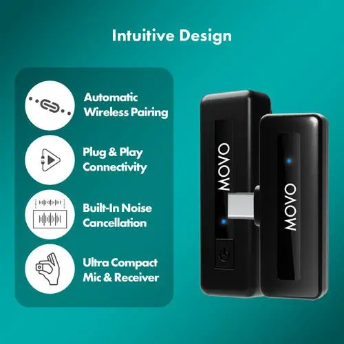 MOVO Wireless Mini Ucultracompact Rechargeable Wireless Lavalier Microphone System For Android