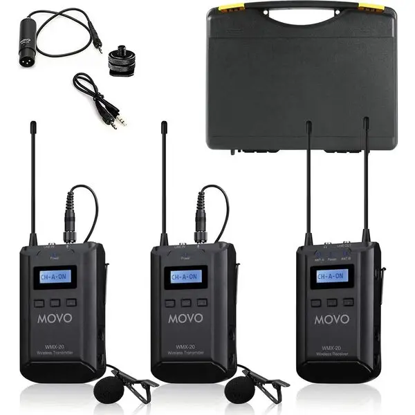 MOVO Wmx-20-duo 48-channel Uhf Wireless Lavalier Microphone System Compatible With Dslr Cameras - Black