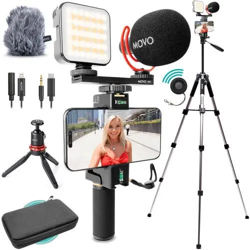 MOVO Ivlogger-pro+mv-t5 Vlogging Kit For Iphone/android Smartphones With Mic, Light, Tripod - Black