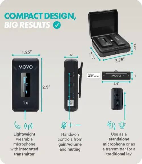 MOVO Wmx-2-l Wireless Microphone For Iphone With Charging Case