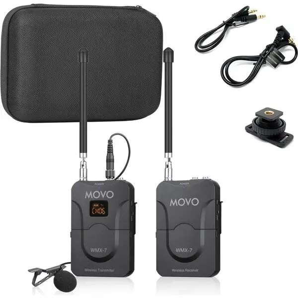 MOVO Wmx-7 Vhf 12-channel Wireless Lavalier Microphone System Compatible With Dslr Cameras, Camcorders - Black