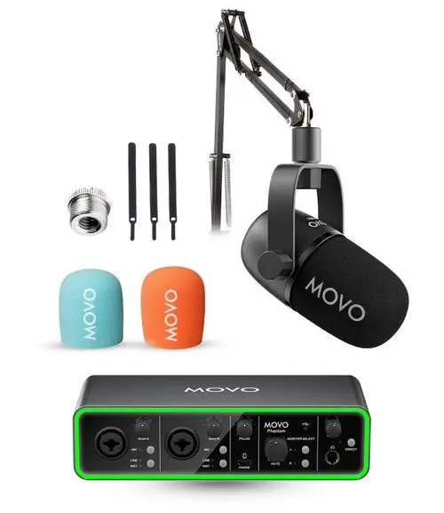 MOVO Music Audio Interface Bundle With Usb Interface, Dynamic Microphone - Black