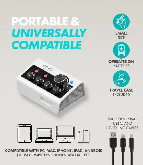 MOVO Pro Portable Podcast Equipment Bundle For Iphone/android Phone With Interface, 2 Um6 Dynamic Mics, 2 Headphones