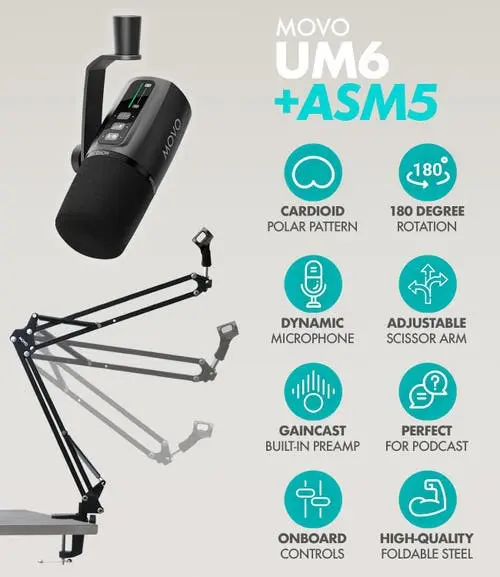 MOVO Pro Portable Podcast Equipment Bundle For Iphone/android Phone With Interface, 2 Um6 Dynamic Mics, 2 Headphones