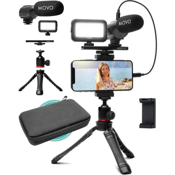 MOVO Ivlogger Vlogging Kit For Iphone With Light, Mic, Phone Mount - Black