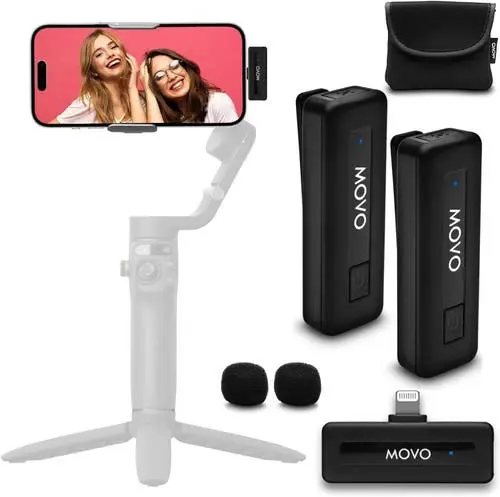 MOVO Wireless Mini Di Duo Ultra Compact Wireless Lavalier Microphones For Iphone - Black