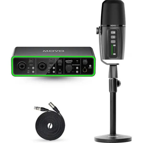 MOVO Music/audio Interface Bundle -with Usb Interface, Um6 Dynamic Microphone - Black