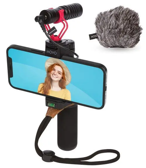 MOVO Pr-2-pm Smartphone Video Rig With Shotgun Microphone, Grip Handle - Black