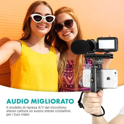 MOVO V7+ Youtube Starter Kitvlogging Kit For Iphone With Tripod, Grip, Stereo Microphone