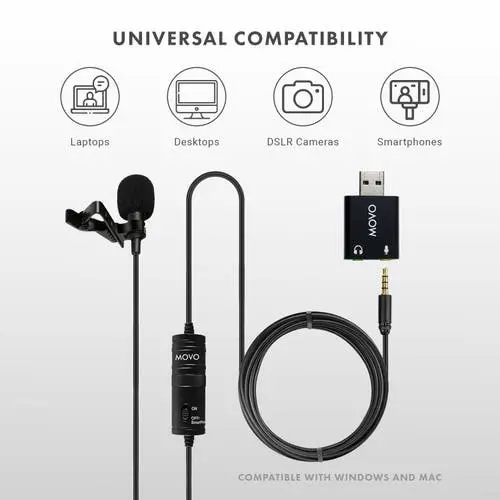 MOVO Universal Usb Computer Microphone With Usb Adapter Compatible With Laptop, Pc And Mac, Smartphones