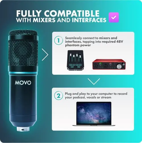 MOVO 4-pack Universal Cardioid Podcasting Microphone Bundle With Tabletop Mic Stand And Pop Filter