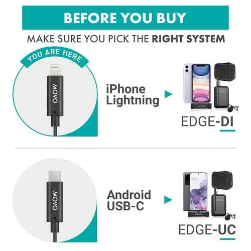MOVO Edge-di-duo Dual Wireless Lavalier Microphone System For Iphone & Ipad