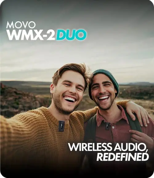MOVO Wmx-2-duo Dual Wireless Lavalier Microphone System With Charging Case For Cameras