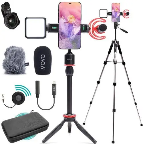 MOVO Ivlog1 Vlogging Kit For Iphone With Shotgun Mic, Led Light, Tabletop Tripod - Black