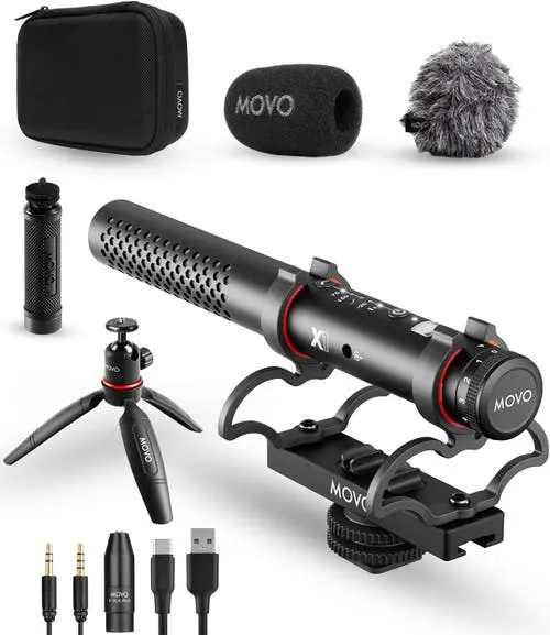 MOVO X1 Supercardioid Shotgun Microphone3.5mm/xlr/usb-c Camera Mic For Dslr, Smartphones - Black