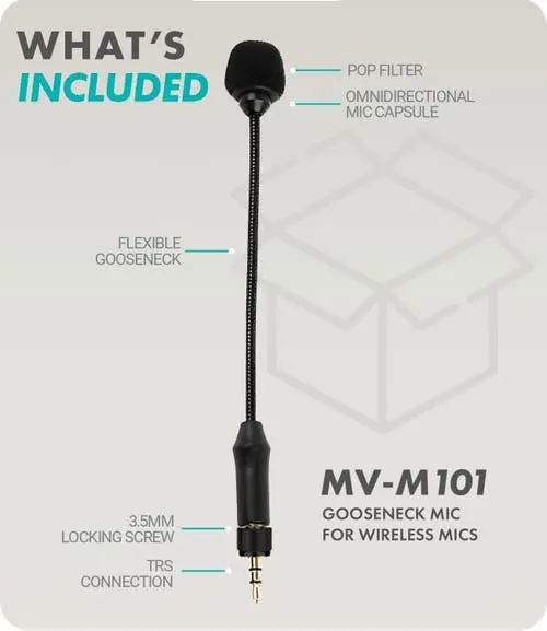 MOVO Mv-m101 Gooseneck Omnidirectional Lavalier Microphone- Compatible Wireless Transmitters