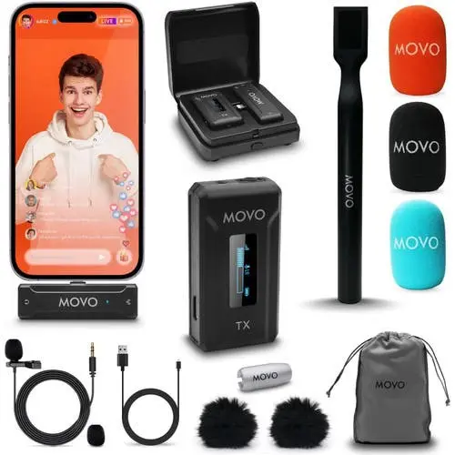 MOVO Wmx-2-l Wireless Lavalier Microphone For Iphone/lightning Devices With Wmx-hm Handheld Adapter - Black