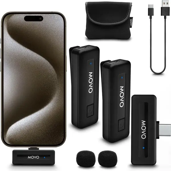 MOVO Wireless Mini Usb-c Duo Wireless Microphone For Iphone 15 And Up - Black