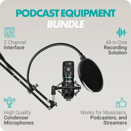 MOVO Podkit2a Podcast Bundle For 2includes Microphones, Boom Arms, Pop Filters