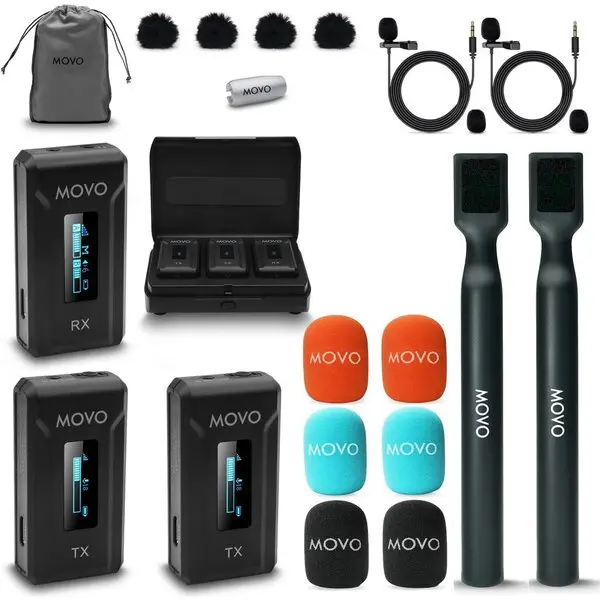 MOVO Wmx-2-duo Dual Microphone Compact Wireless System With Handheld Extension Mounts - Black