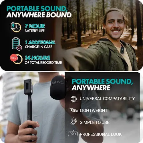 MOVO Wmx-2-duo Dual Microphone Compact Wireless System With Handheld Extension Mounts