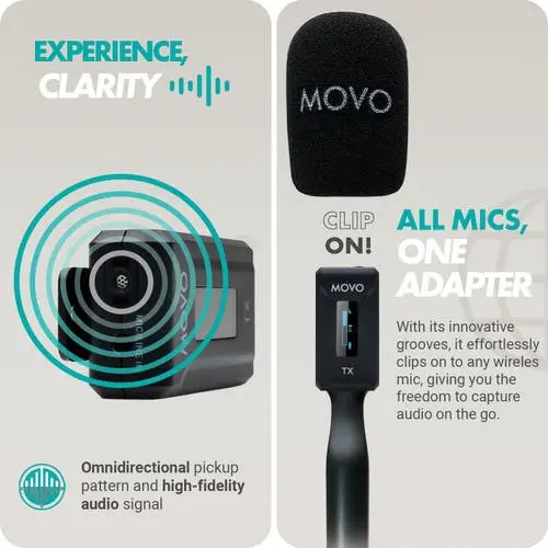 MOVO Wmx-2-duo Dual Microphone Compact Wireless System With Handheld Extension Mounts